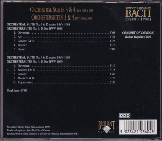 Bach - Orchestral Suites 3 & 4, Consort Of London | CD (album) | Muziek ...