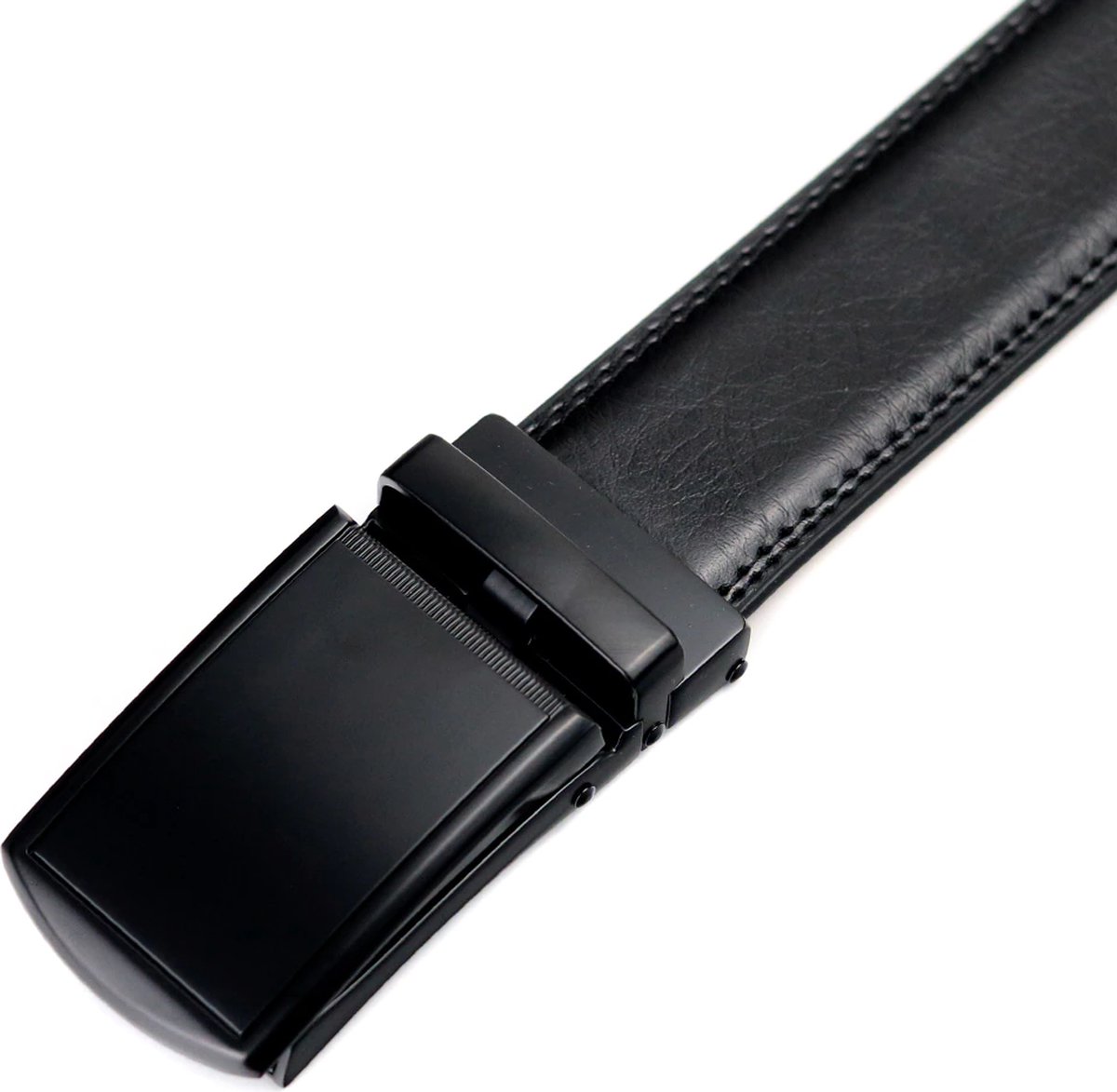 Zwarte 150 cm lange lederen riem zonder gaatjes met automatische gesp ...
