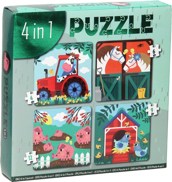 Wins 4-in-1 Legpuzzel Voor kinderen - Op De Boerderij - 31 ...