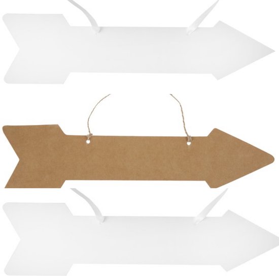 2 witte en 1 bruine grote kartonnen pijl aan jute touw - pijl - bord ...