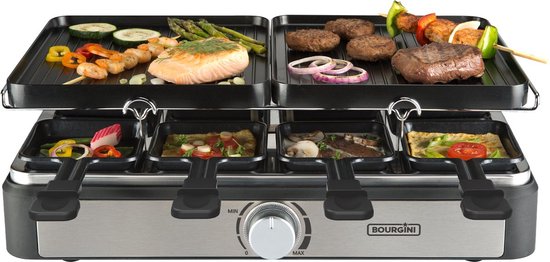 Gourmetstel - Raclette - Grillplaat - 8 Personen - 1400W - Zwart | bol
