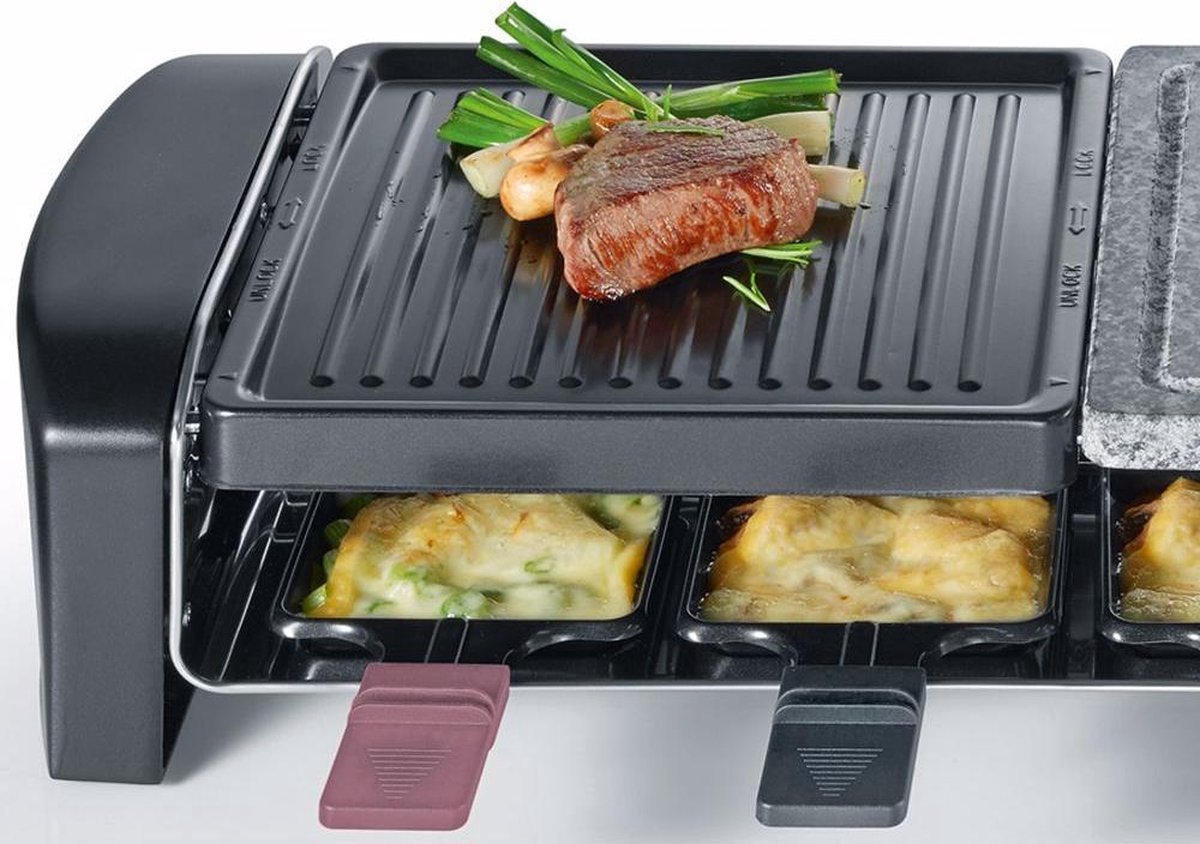 Gourmetstel - Raclette - Grillplaat - 8 Personen - 1400W - Zwart | bol.com