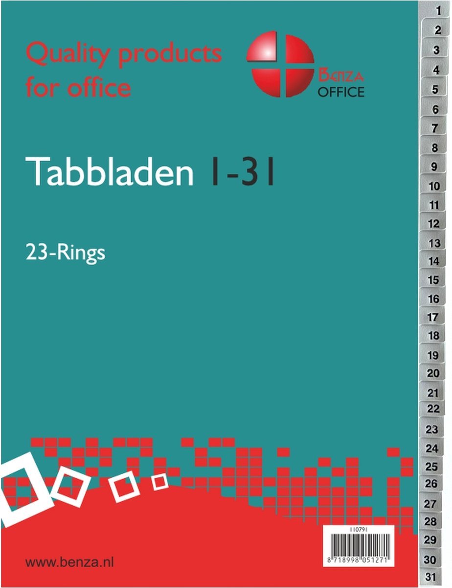 Benza - Tabbladen Cijfers 31 Tabs PP A4 (23 rings) | bol