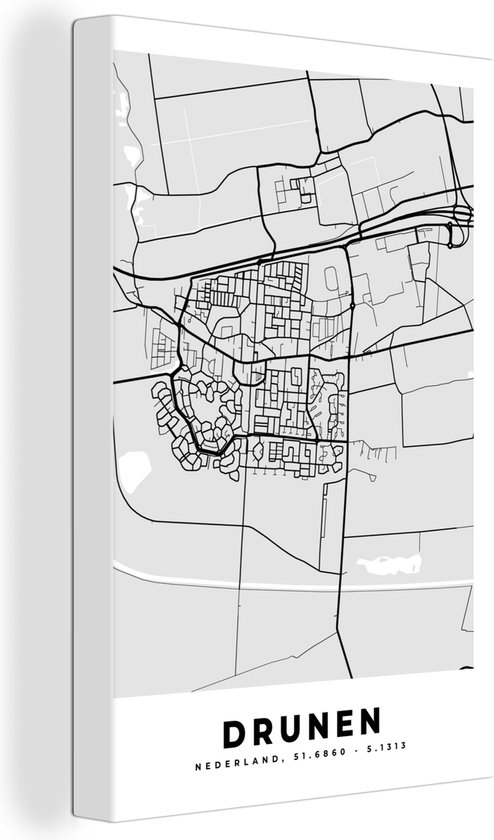 Canvas schilderij 90x140 cm - Wanddecoratie Drunen - Kaart - Stadskaart ...