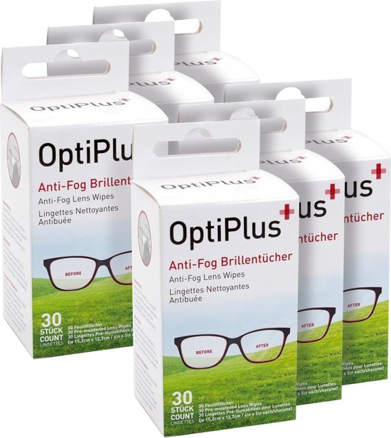 Optiplus Brillendoekjes - Anti-Fog - Voordeelverpakking 6 x 30 pièces ...