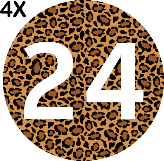 Containerstickers Huisnummer "24" - 25x25cm - Panter Print Cirkel met ...