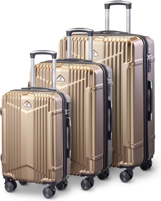 Tesla - Kofferset - 3-delig - 4 Wielen - Cijferslot - Goud | bol