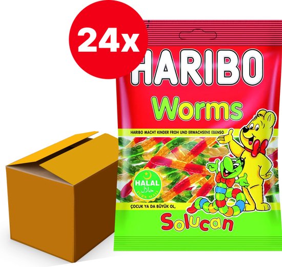 Haribo Halal - Worms Solucan - doos 24 zak a 100 gram | bol.com