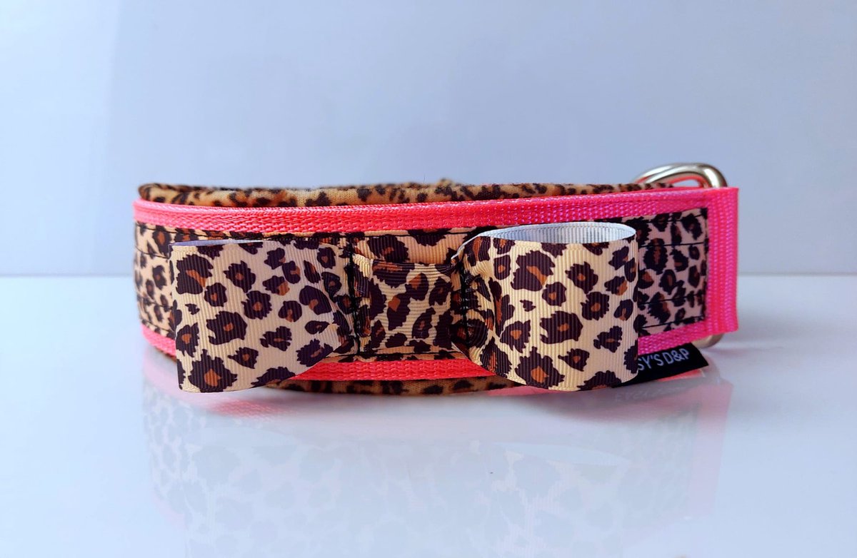 Sliphalsband neon roze panterprint ook fleece halfcheck halsband | bol.com