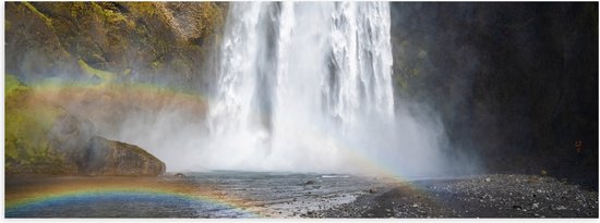 Poster (Mat) - Dubbele Regenboog onder aan Waterval bij Cliff - 90x30 ...