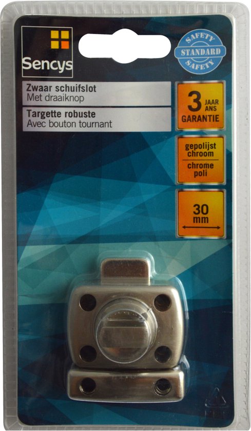 Sencys Zwaar Schuifslot Met Draaiknop Verchroomd 30 Mm | bol
