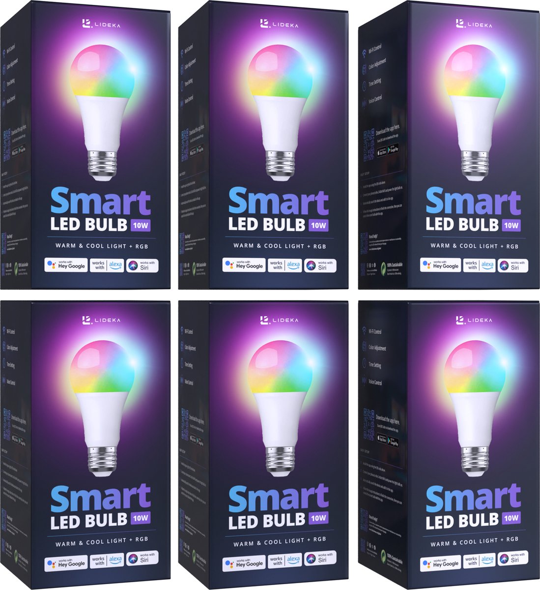 Lideka® - Slimme LED Smart Lampen - E27 10W - Set Van 6 - RGBW - met ...