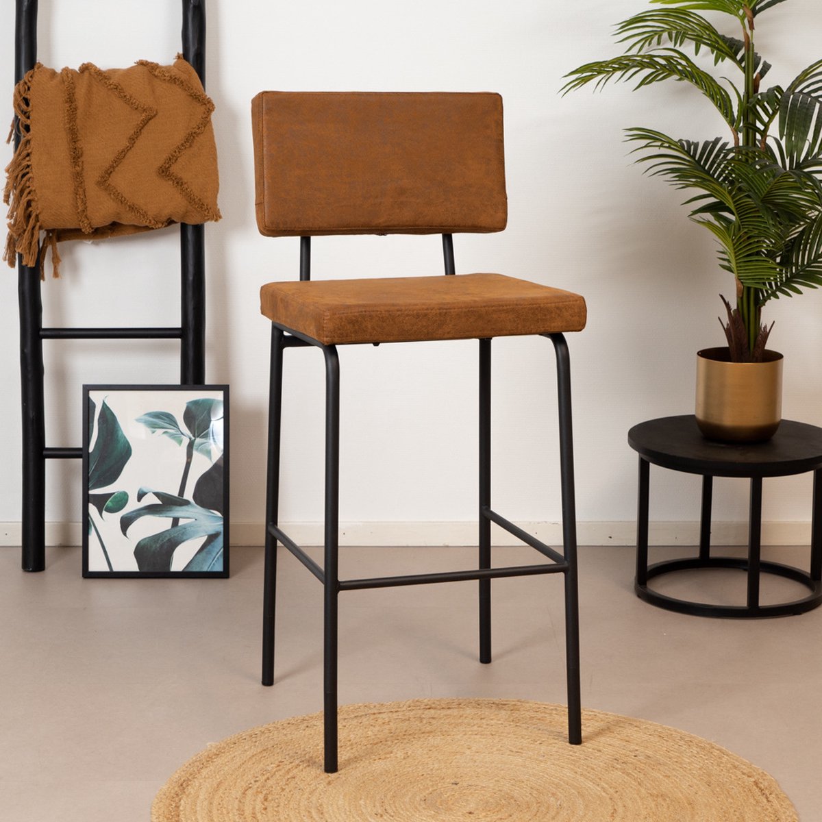 Bronx71® Industriële barkruk Espen cognac eco-leer 64-77 cm ...