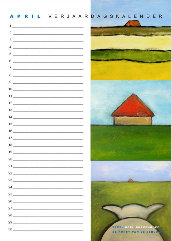 Verjaardagskalender Texel - De kunst van de eenvoud - Roel Brakenhoff - Wandkalender A4 | bol