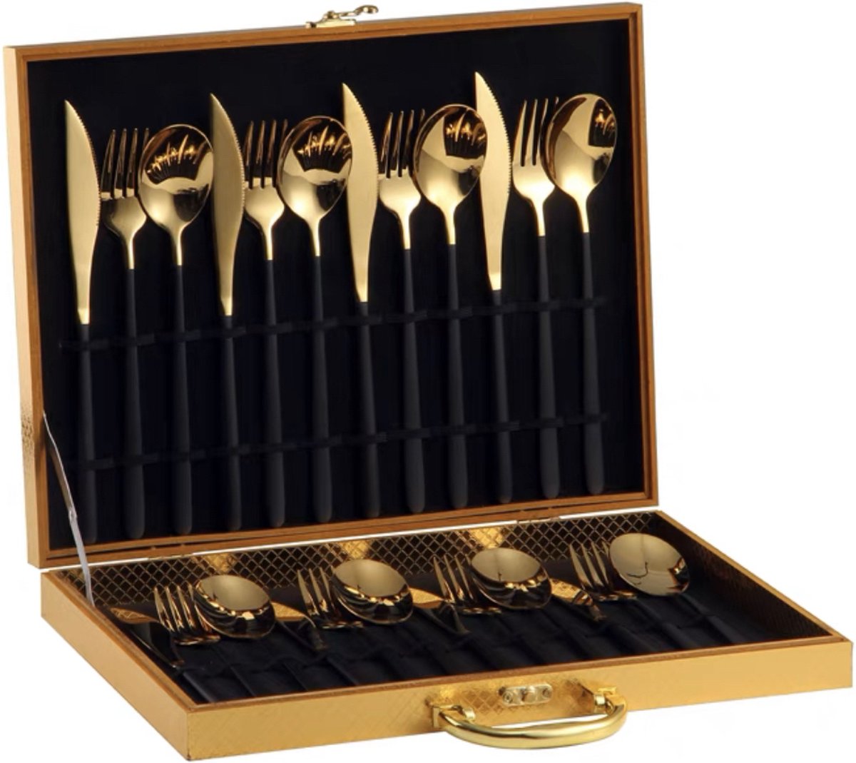 Bestekset - 24 delig bestekset - 6 personen - Zwart/Goud -... | bol.com