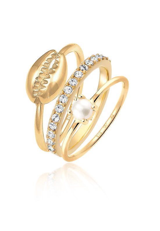 Elli Dames Ring Dames Stacking Shell Set met zoetwaterparels en ...