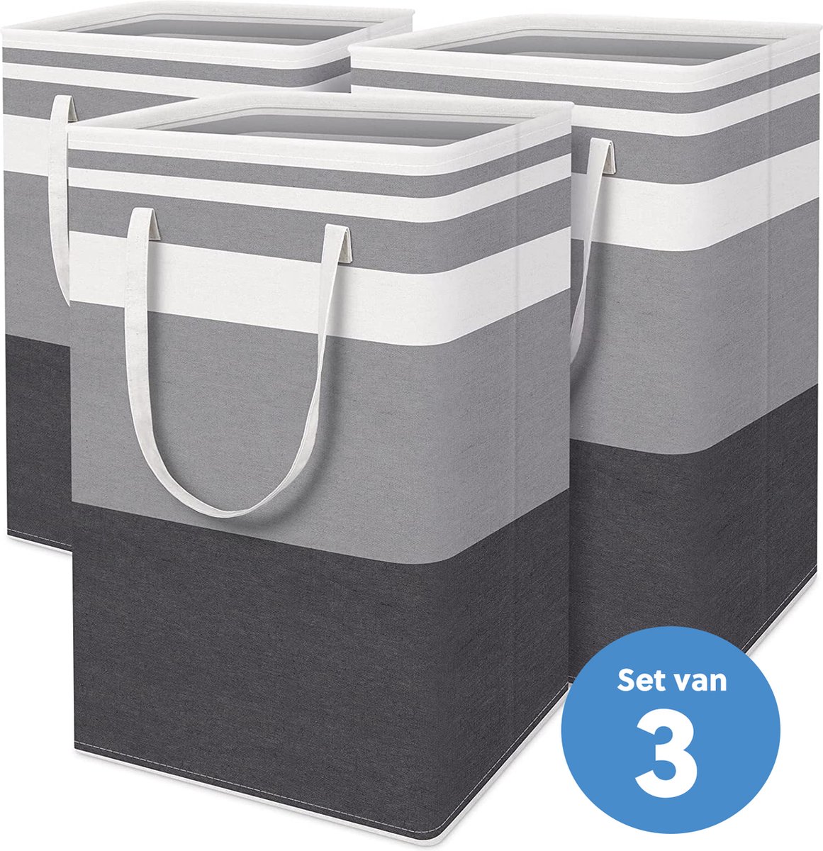 Draagbare Wasmand met versterkte handgrepen - Set van 3 x 75L inhoud ...