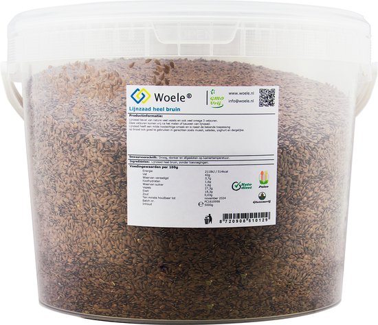 Woele lijnzaad heel bruin GMO vrij 5kg | bol