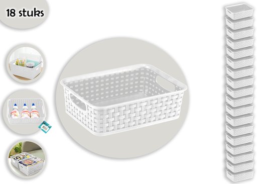 Mini Opbergmand 18 stuks | Opbergbakje |1,65 liter | witte opberger 20 ...