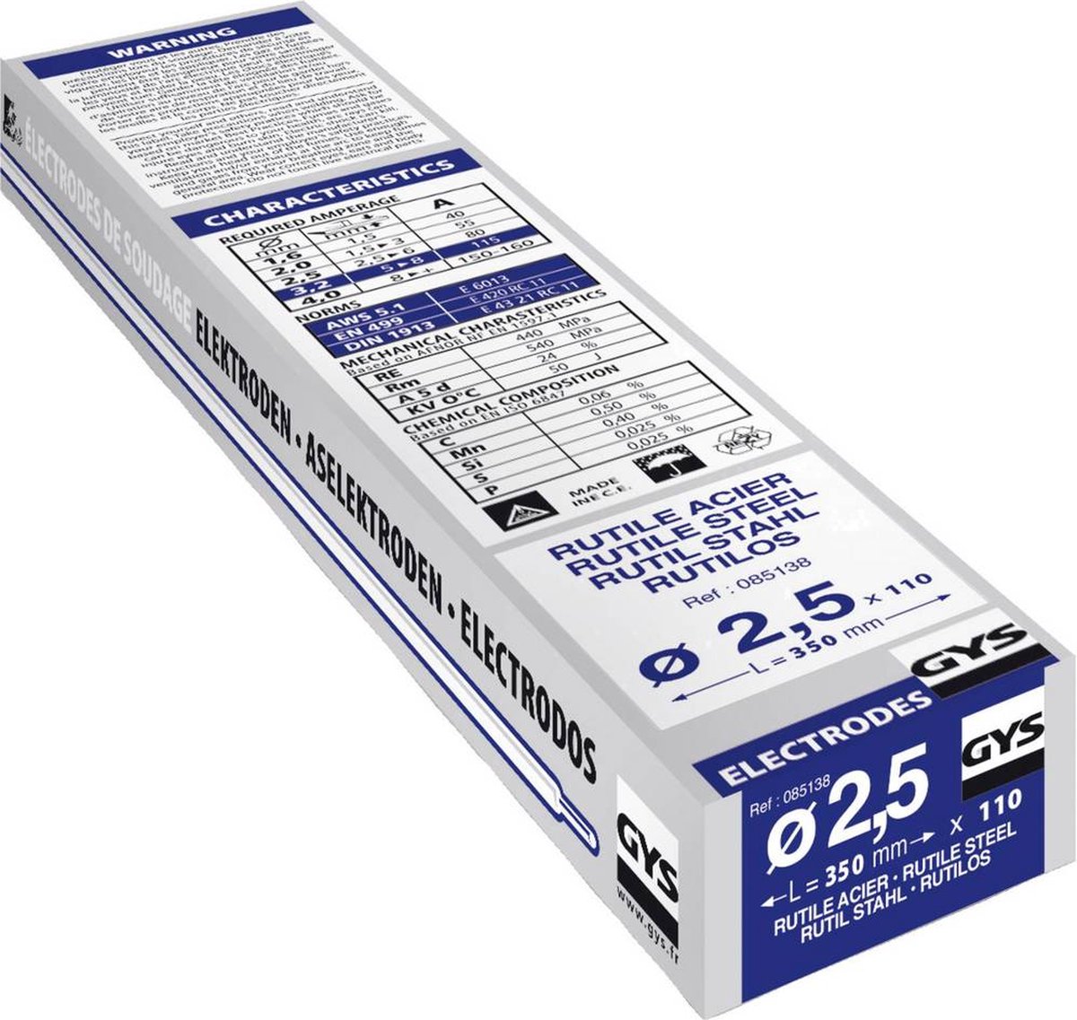 GYS Laselektrode 110 stuk(s) (Ø x l) 2.5 mm x 350 mm 80 A (max.) | bol.com