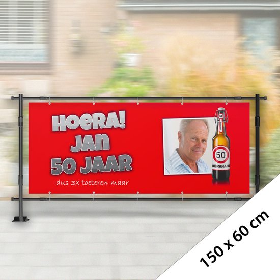 Spandoek Abraham Rood 150 x 60 cm (Met eigen naam en foto) | bol.com