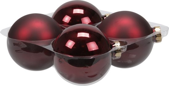 Dark Red Combi Kerstballen - Cb. 4 Glassballs/cap Dark Red Combi 100 Mm ...