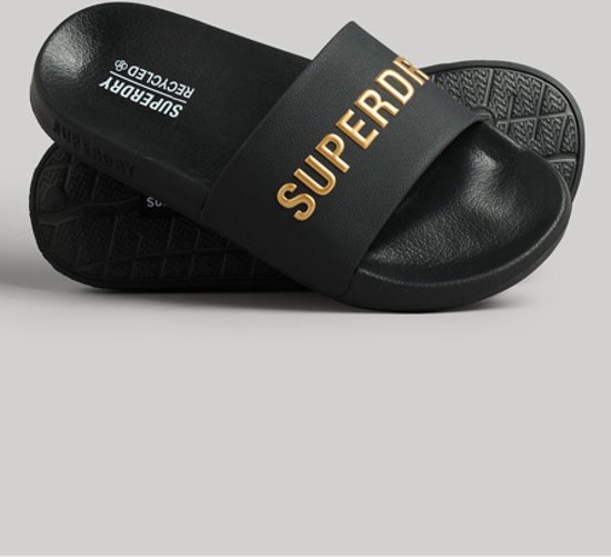 Superdry Code Logo Vegan Pool Slide Dames Slippers - Zwart/Goud - Maat 36/37 | bol.com