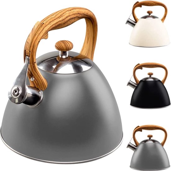 VILDE Waterketel 3 l, modern houtkleur + grijs RVS - geschikt voor alle ...