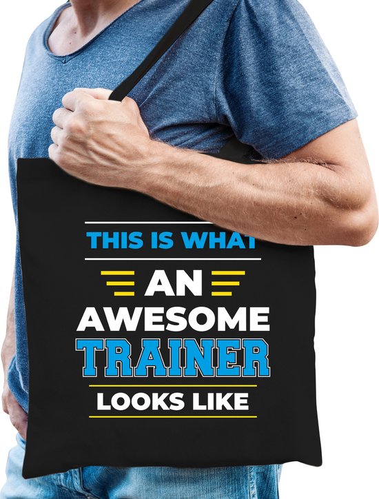Bellatio Decorations Awesome trainer katoenen tas - zwart 42 x 38 cm | bol