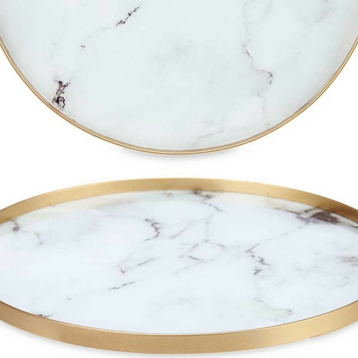 Dienblad Marmer met Handvatten | Goud | Metaal | Wit | Glas | (25 x 4 x ...