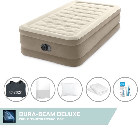 Intex Luchtbed - 1-Persoons - 99 x 191 x 46 cm - Beige - Met ingebouwde ...