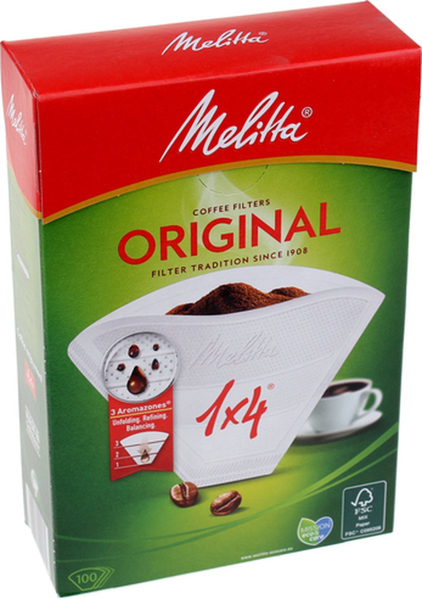 Melitta - Koffiefilters Original 1x4 Wit - 100 stuks | bol.com