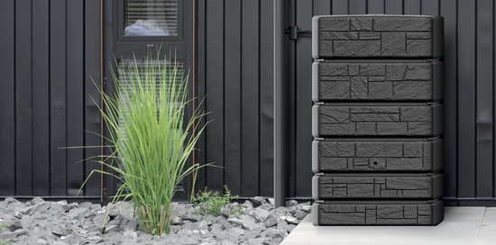 Regenton Stone Tower 500 liter - Antraciet | Steen effect Muur regenton ...