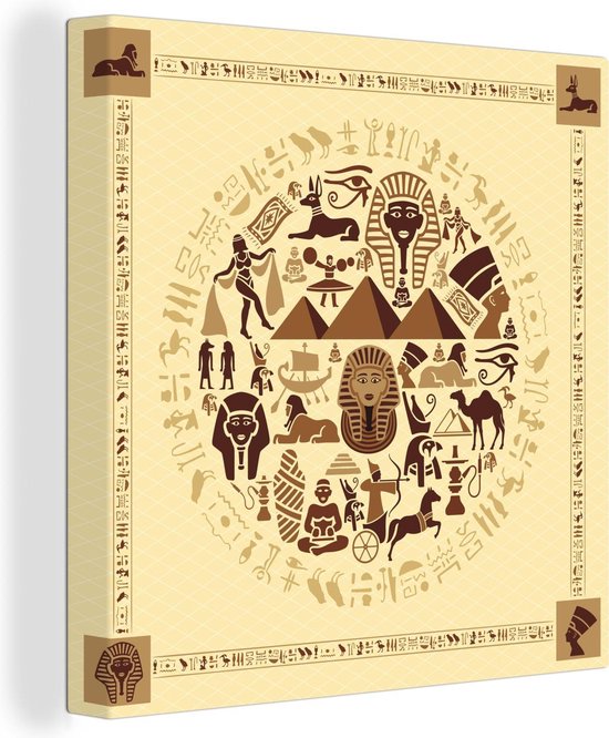 Canvas Schilderij Symbolische tekening van Egypte - 20x20 cm ...