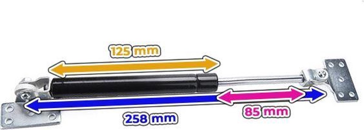 Universele gasveer (gasdrukveer) met beugels (200N/20kg, 258 mm, zwart ...