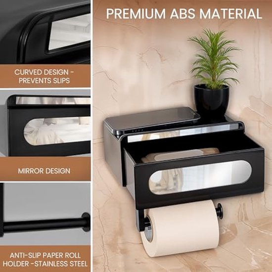 Toiletrolhouder met Plankje en Lade – Zelfklevend Wc Rol Rek – Zonder ...
