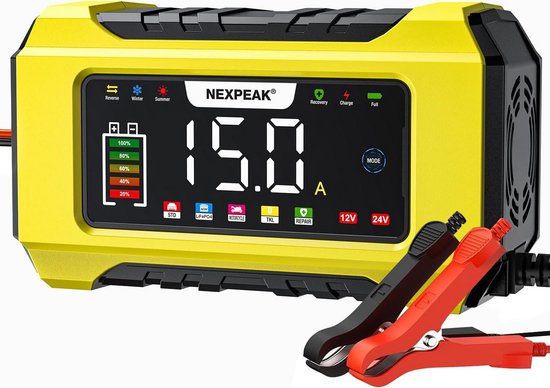 15-Amp Draagbare Batterijlader voor 12V & 24V Auto's, Tractors en ...
