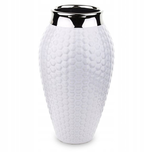 Moderne Keramische Vaas Wit Zilver 24x14cm - Decoratief en Stijlvol | bol