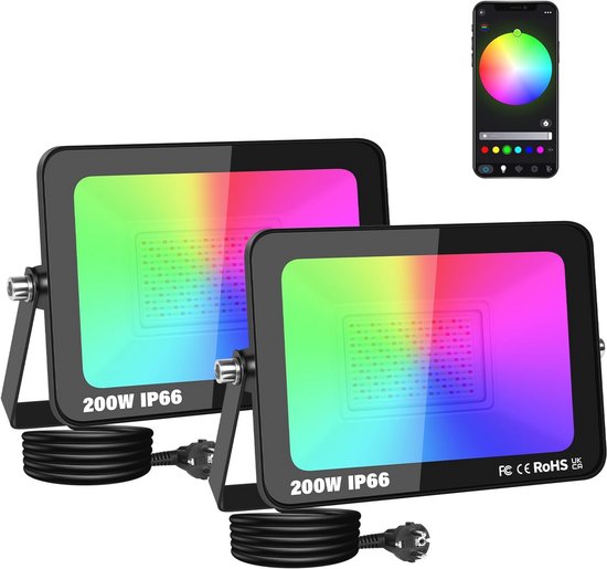 Set van 2 Dimbare RGB Led-Spots voor Buiten met Bluetooth Bediening | bol