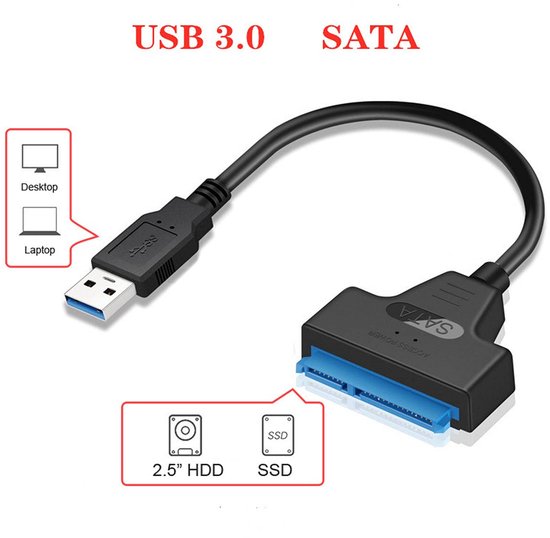 USB 3.0 naar SATA 22 Pin Adapter Kabel voor 2.5 Harde Schijf SSD | bol
