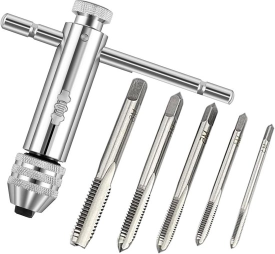 Pack of 6 M3 Hand Thread Drill Bit T-Handle Wind Iron Ratchet - Drill ...