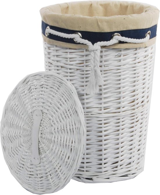 Ronde Wasmand van Riet of Wilgentakken met Marine Katoenen ...