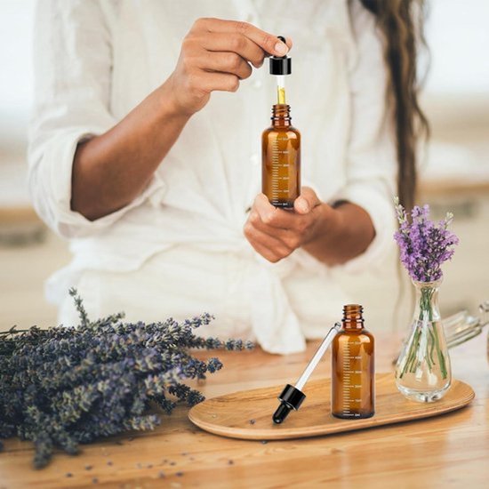 KARZO - 8 stuks apothekersflessen van 50 ml in bruin glas met pipet ...