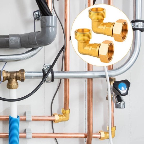 Messing beweegbare schroefverbinding, 2 stuks, 90 graden hoek, DN25 ...