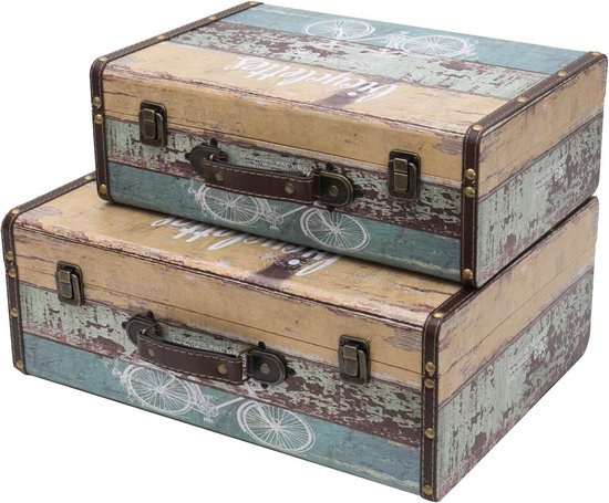 Vintage houten kist in antieke look | handgemaakt met leren handvat ...