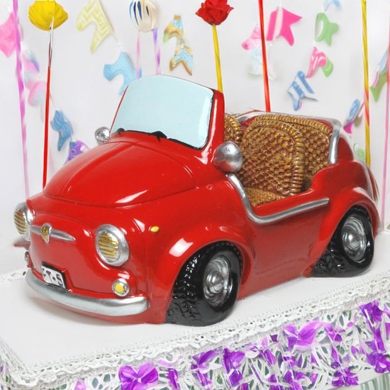 Mini spaarpot auto 16 cm handgeschilderd in comic stijl - spaarvarken ...