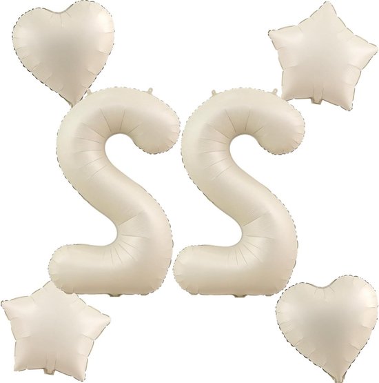 TTGoods - Beige ballonnen met cijfer 22 + hart/ster, folieballon voor ...