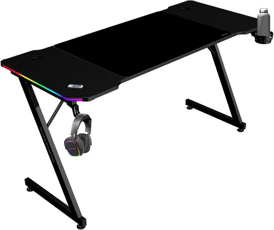 Ergonomische Gaming Tafel 140x60cm met ARGB Verlichting, XXL Muismat en ...