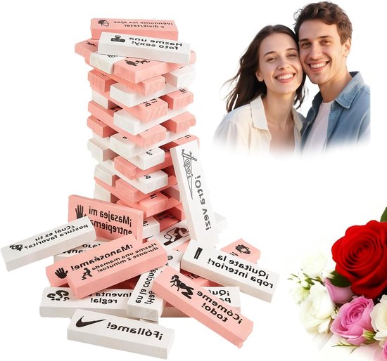 Jenga-spel voor koppels - Date Night - Houten bouwstenen - Jenga ...