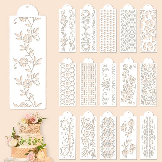 16 Stuks Taartsjablonen Set - Kant Decoratie Stencils voor Taart ...